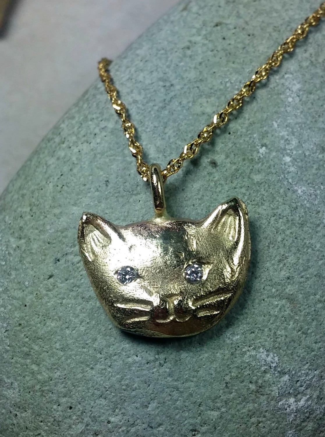 Solid 14 Kt Yellow Gold and Diamond Cat Necklace Gold and - Etsy
