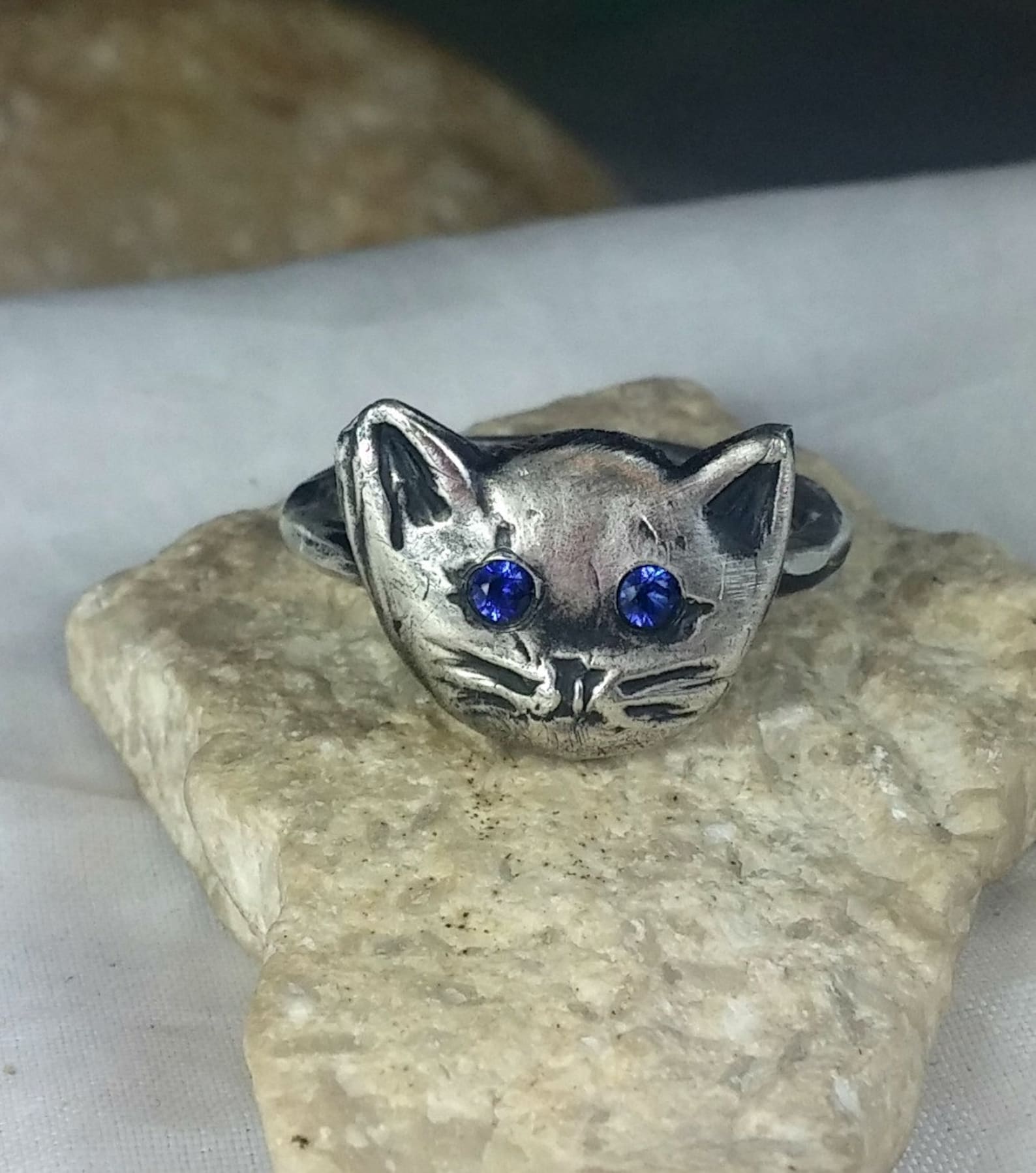 Cat Ring Silver and Sapphire Kitty Ringrustic Gemstone Kitty - Etsy UK