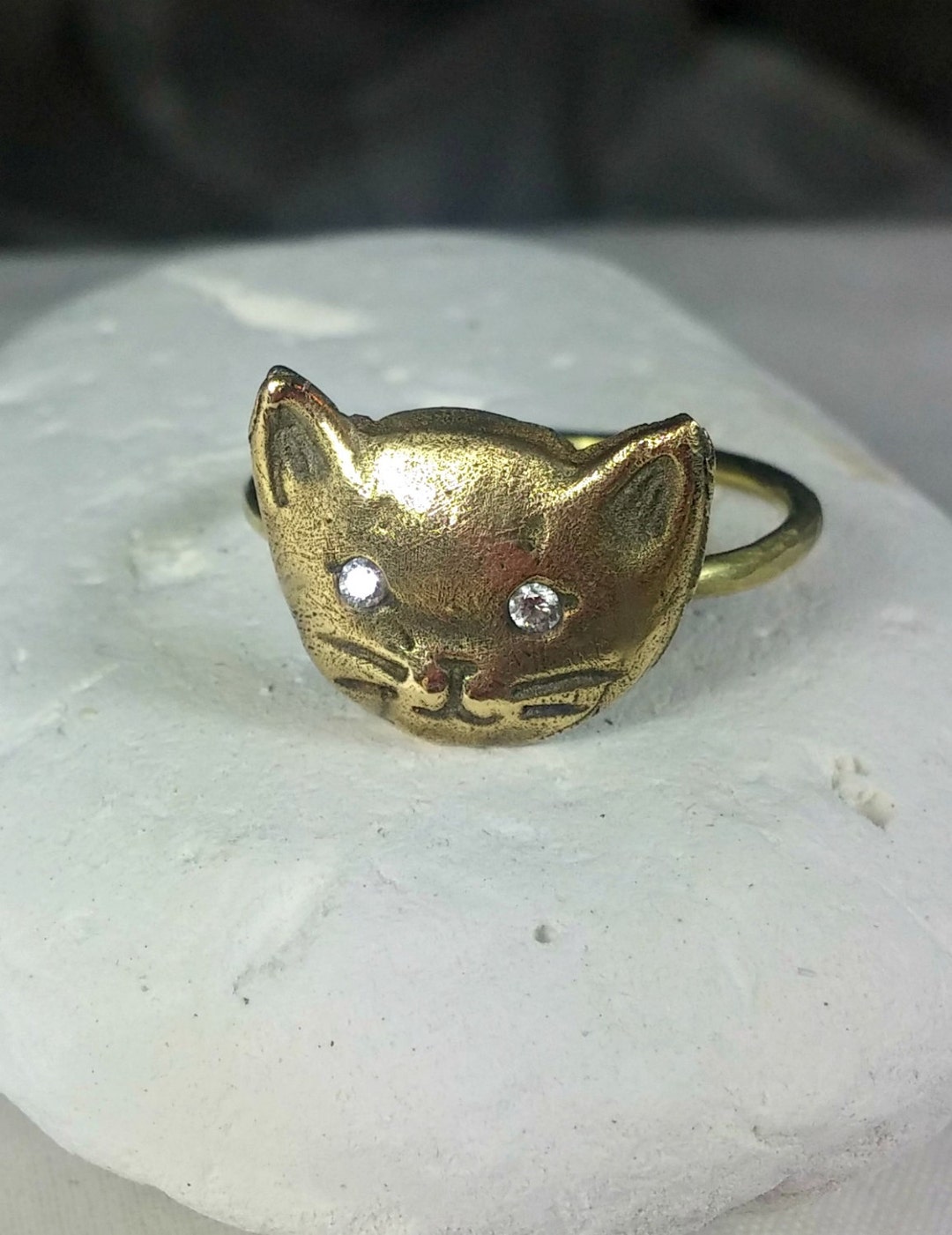 Gold and Diamond Cat Ring, Solid Gold and Diamond Kitty Ring, Animal ...