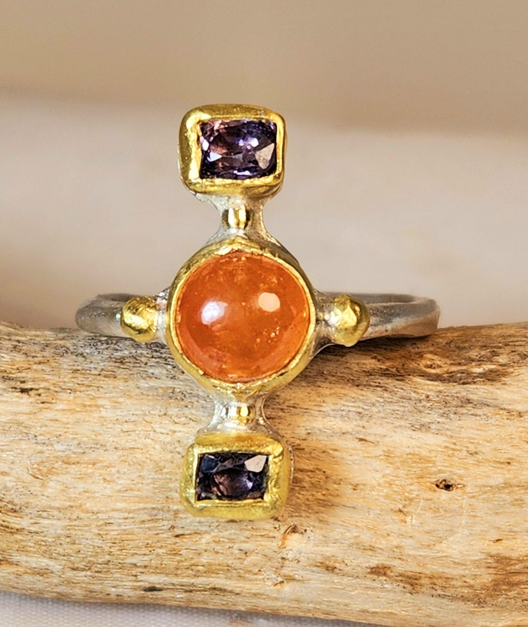 Mandarine Garnet and Spinel Statement Ring, 22 Kt Gold , Silver, Spinel ...