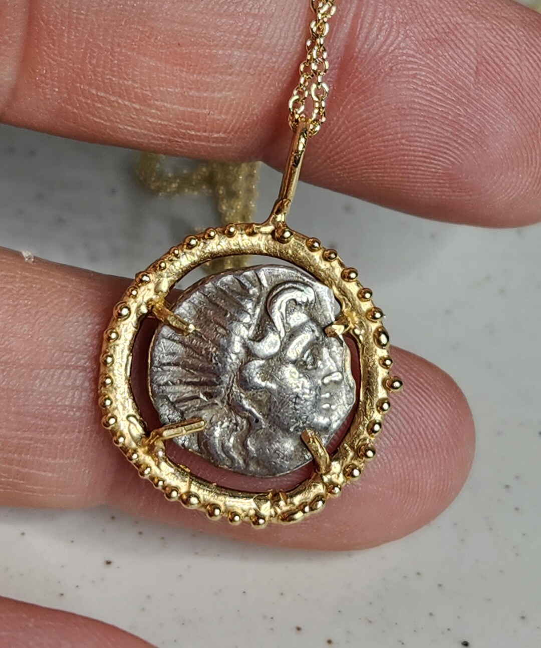 RESERVED FOR Marta,ancient Greek Coin Pendant Necklace, 18kt Gold ...