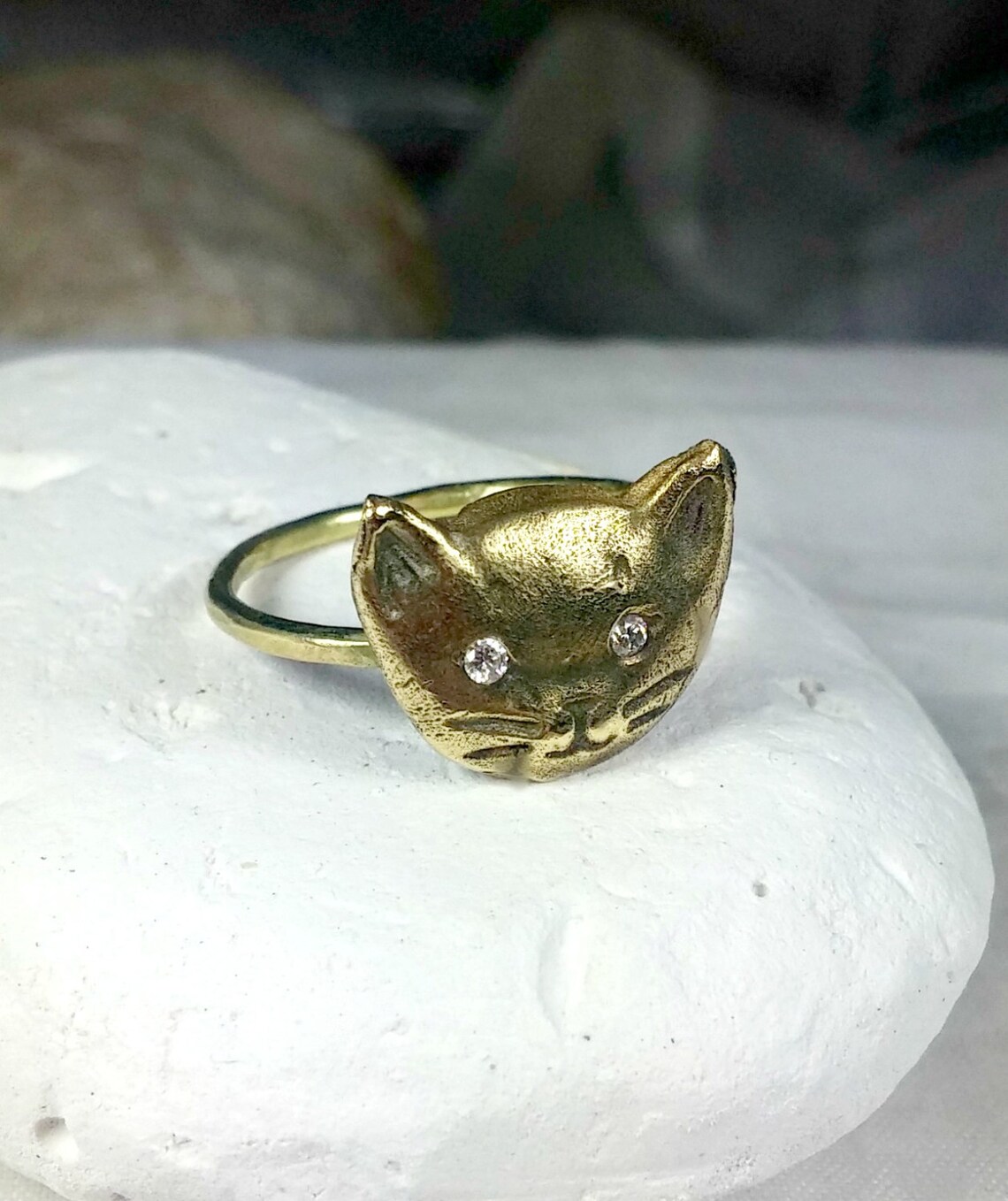 Gold and Diamond Cat Ring Solid gold and diamond kitty ring | Etsy