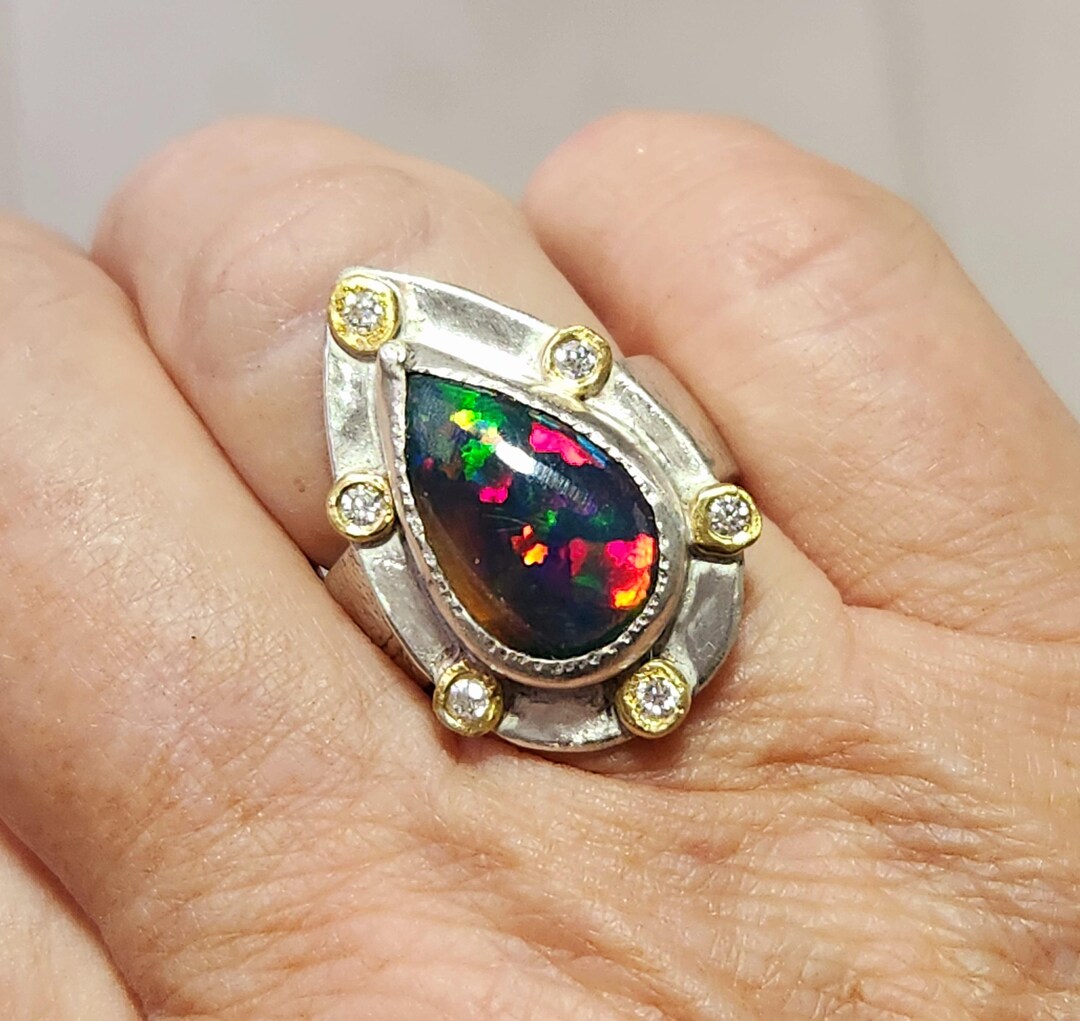 RESERVED FOR DENISE, Large Black Opal Statement Ring, Silver, 22 Kt ...