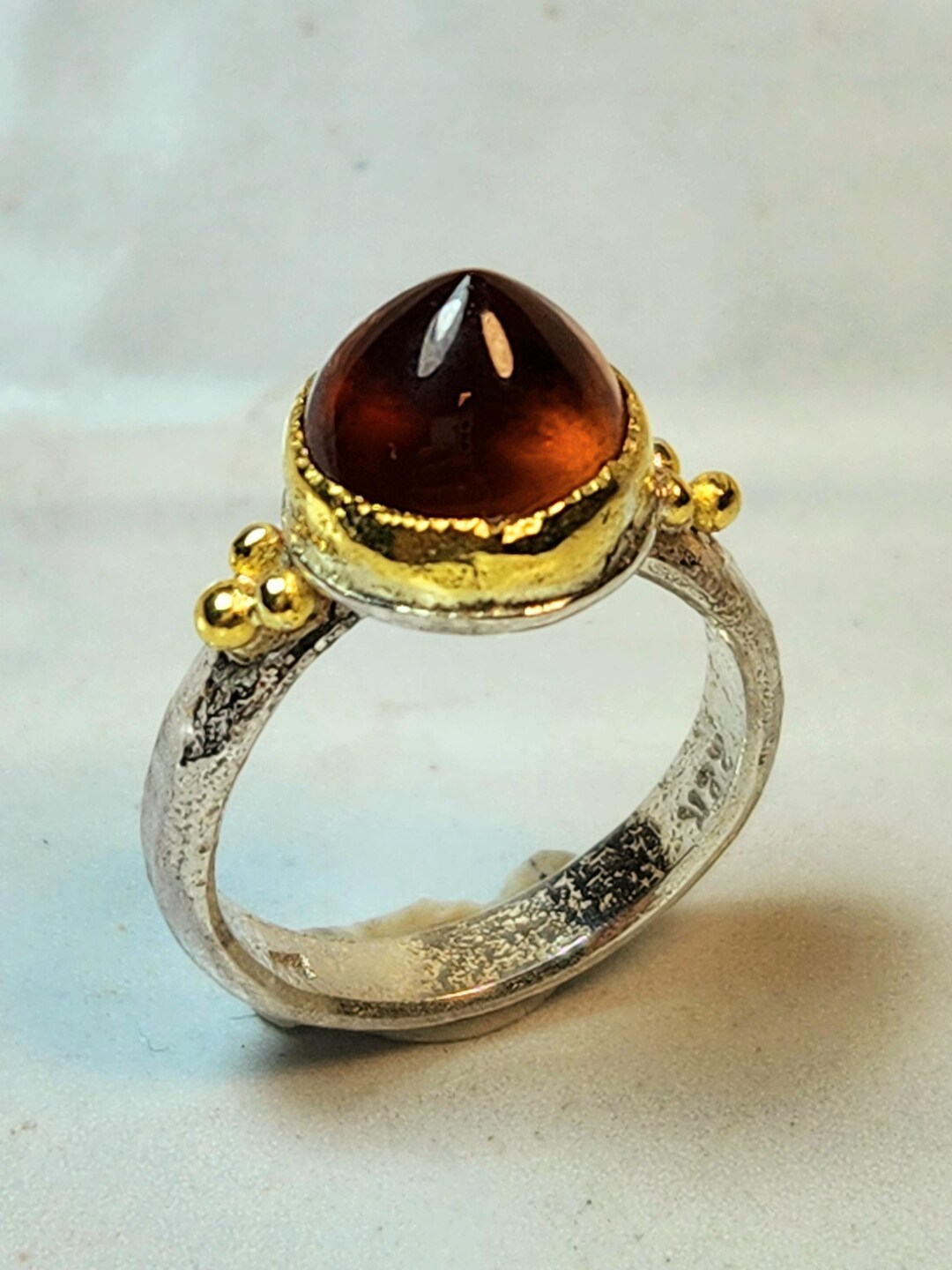 Orange Garnet Solitaire Ring, 22 Kt Gold and Silver Orange Garnet ...