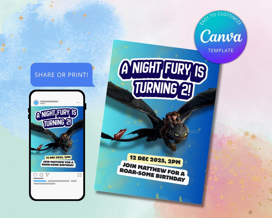 Toothless Birthday Invitation Template – Dragon Party – How to Train ...