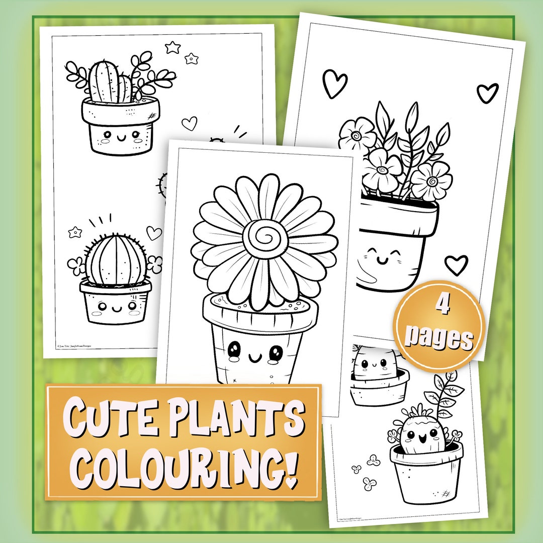 Cute Plants Colouring Pages, 4 Kawaii Printable Colouring Sheets ...