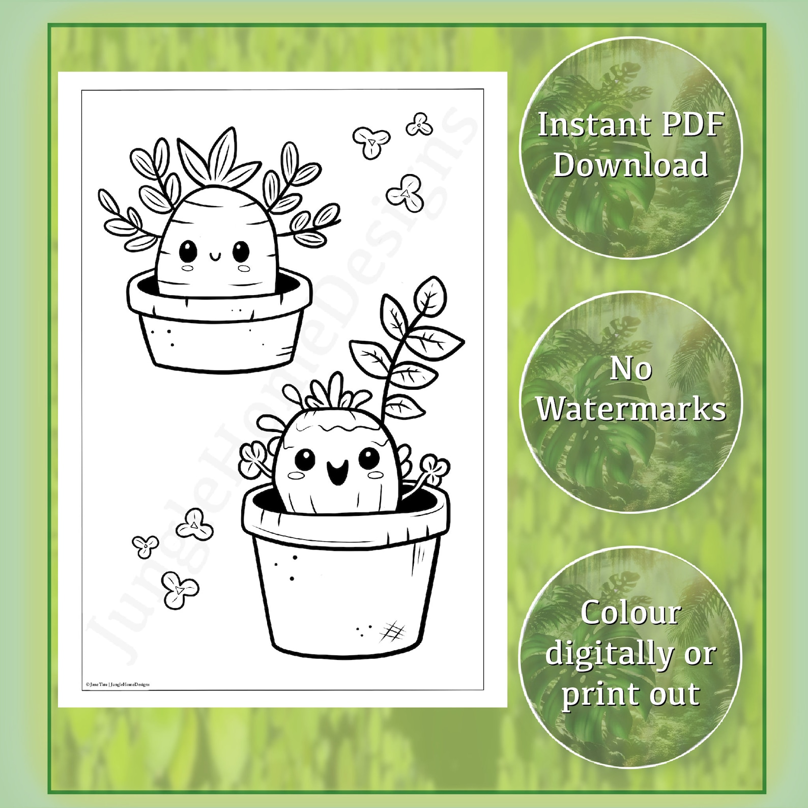 Cute Plants Colouring Pages, 4 Kawaii Printable Colouring Sheets ...