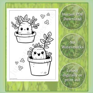 Cute Plants Colouring Pages, 4 Kawaii Printable Colouring Sheets ...