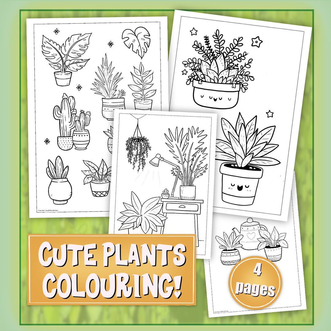 Cute Plants Colouring Pages, 4 Printable Colouring Sheets, Kawaii ...