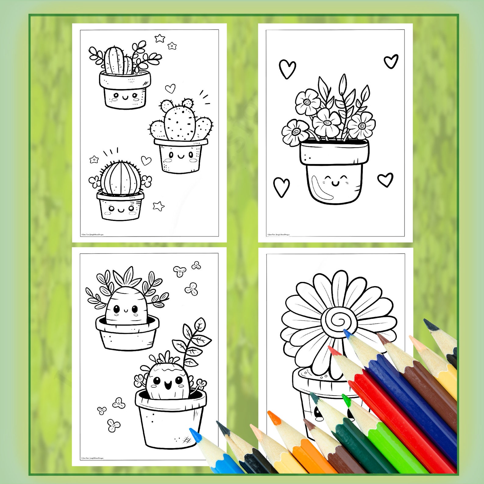 Cute Plants Colouring Pages, 4 Kawaii Printable Colouring Sheets ...