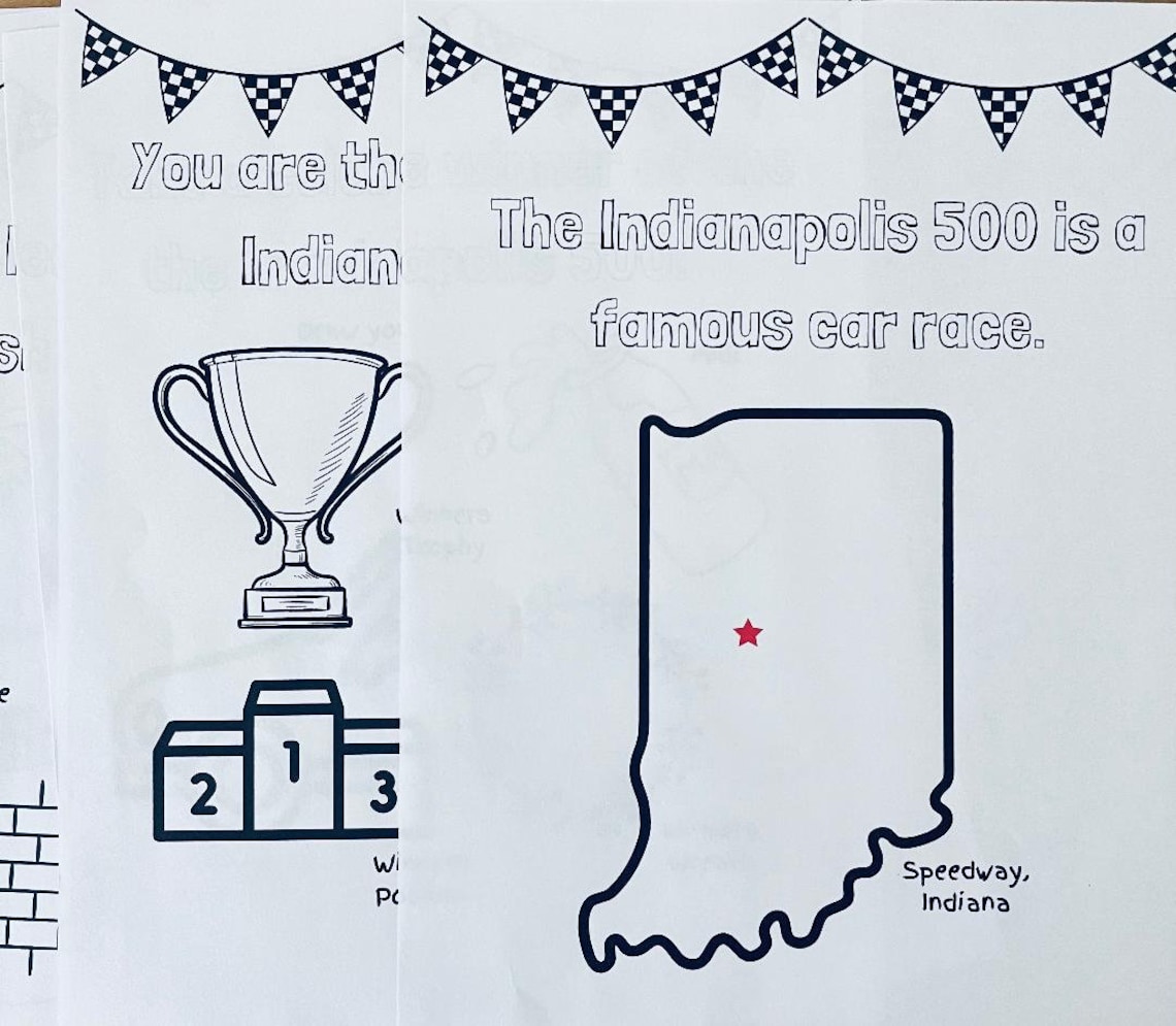 Indy 500 Interactive Coloring Book Pages Race Car Book Digital Download ...