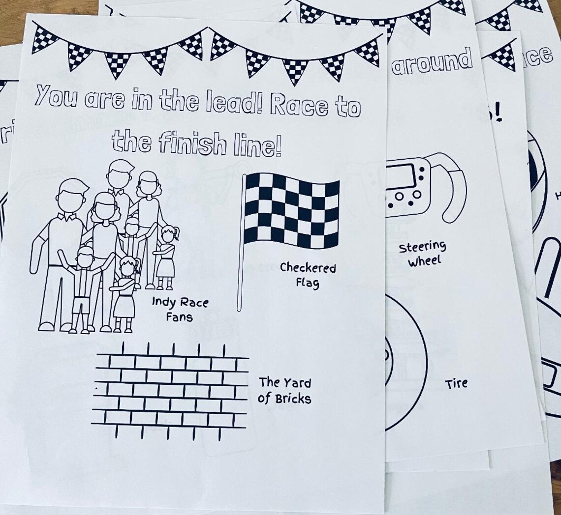 Indy 500 Interactive Coloring Book Pages Race Car Book Digital Download ...