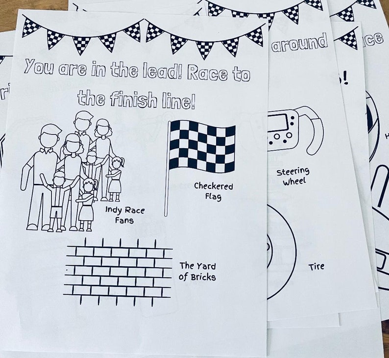 Indy 500 Interactive Coloring Book Pages Race Car Book Digital Download ...