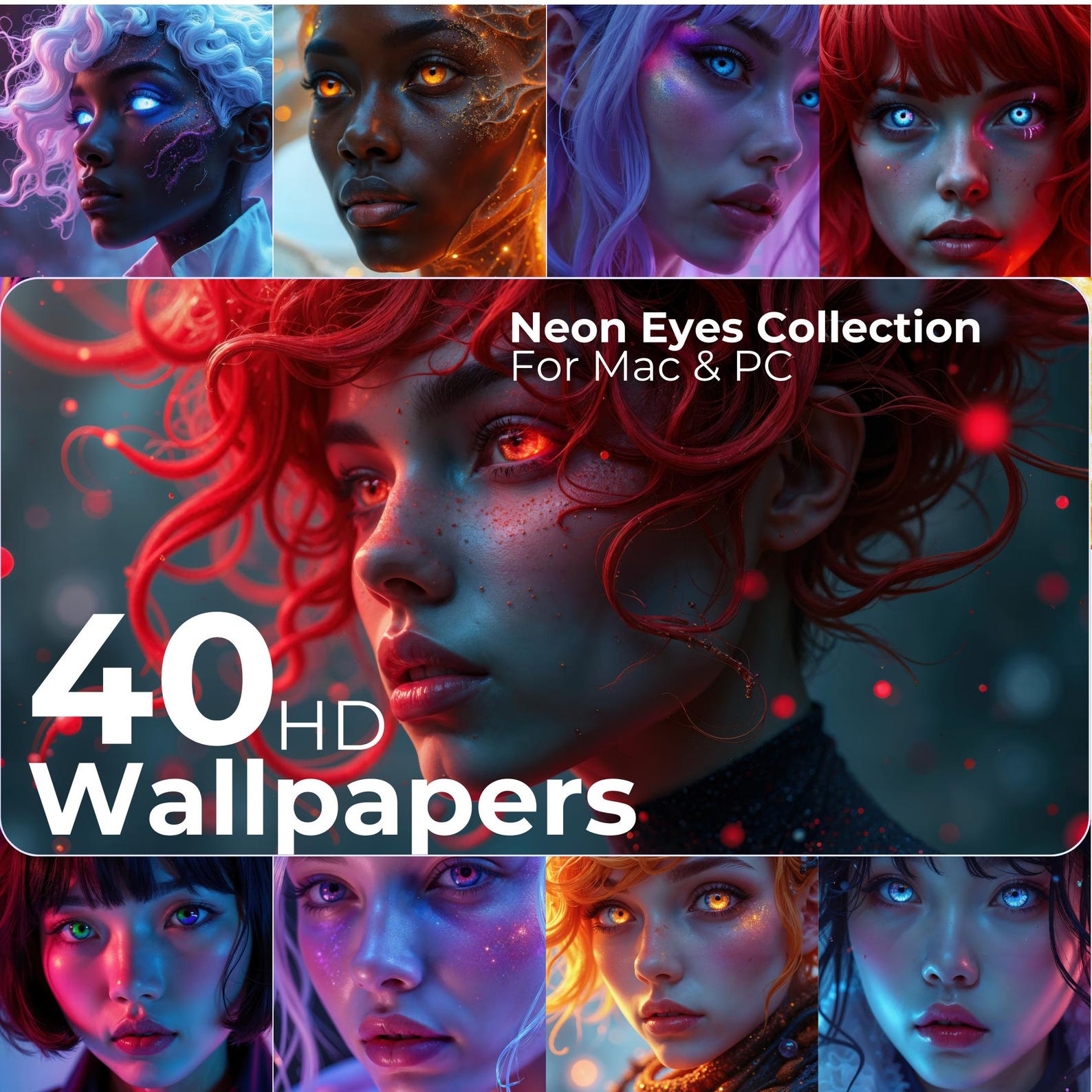 Vibrant Desktop Wallpaper Bundle of Stunning Cyberpunk Neon Art Digital ...