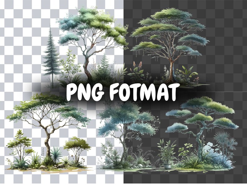 Watercolor Tree Clipart Different Types of Trees Clip Art PNG Format ...
