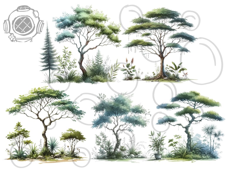 Watercolor Tree Clipart Different Types of Trees Clip Art PNG Format ...