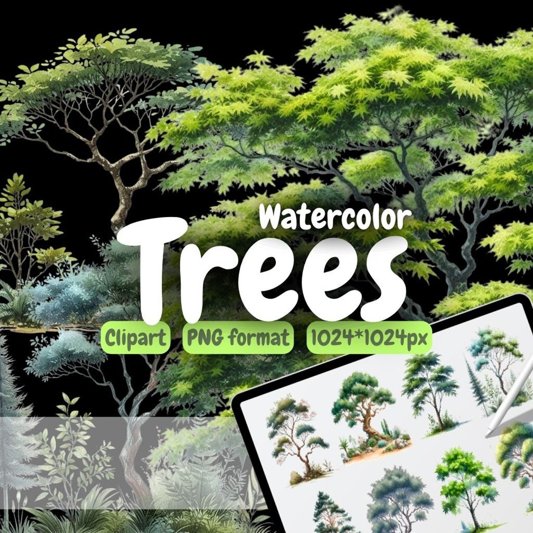Watercolor Tree Clipart - Different Types of Trees Clip Art PNG Format ...