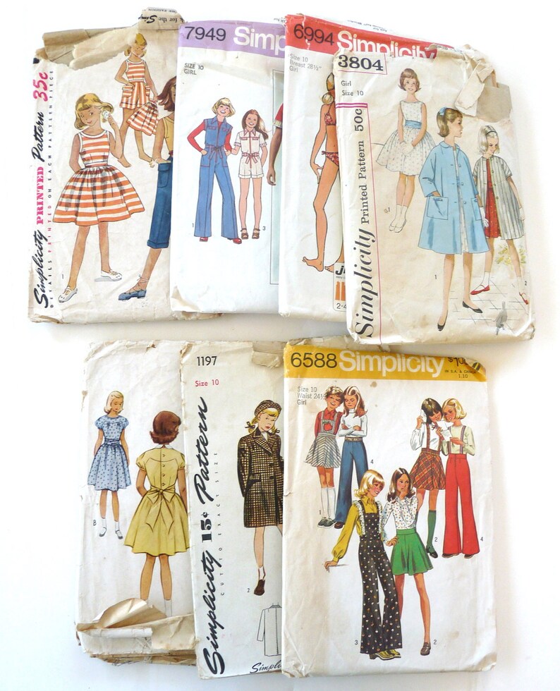 Size 10 Girls Lot 7 Vintage Sewing Patterns 40s 70s Beach Dress Coat - Etsy