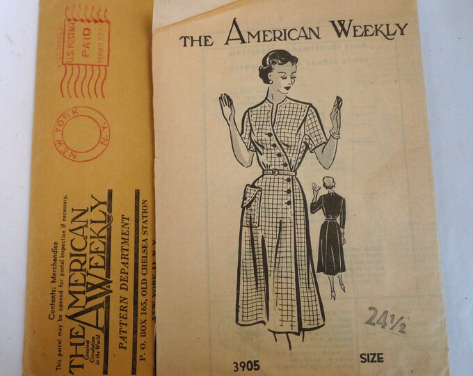 Vintage American Weekly 3905 Sewing Pattern Dress Size 24 1/2 Bust 44 ...