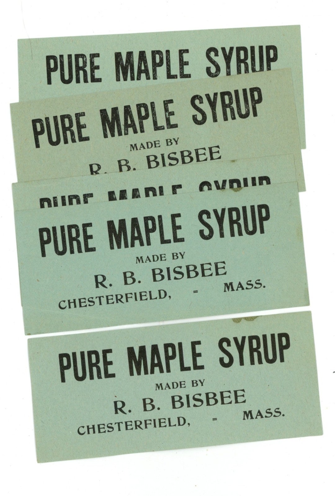 5 Maple Syrup Advertising Vintage Labels Bisbee Chesterfield MA 1900 ...