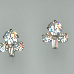 Vintage Pair Rhinestone Stud Earrings Clover Shamrock Post 40s Bling - Etsy