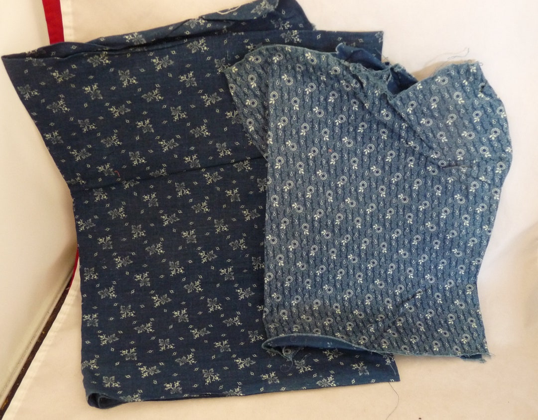 Antique Blue Cotton Muslin Calico Fabric 2 Pieces Floral Ingigo - Etsy