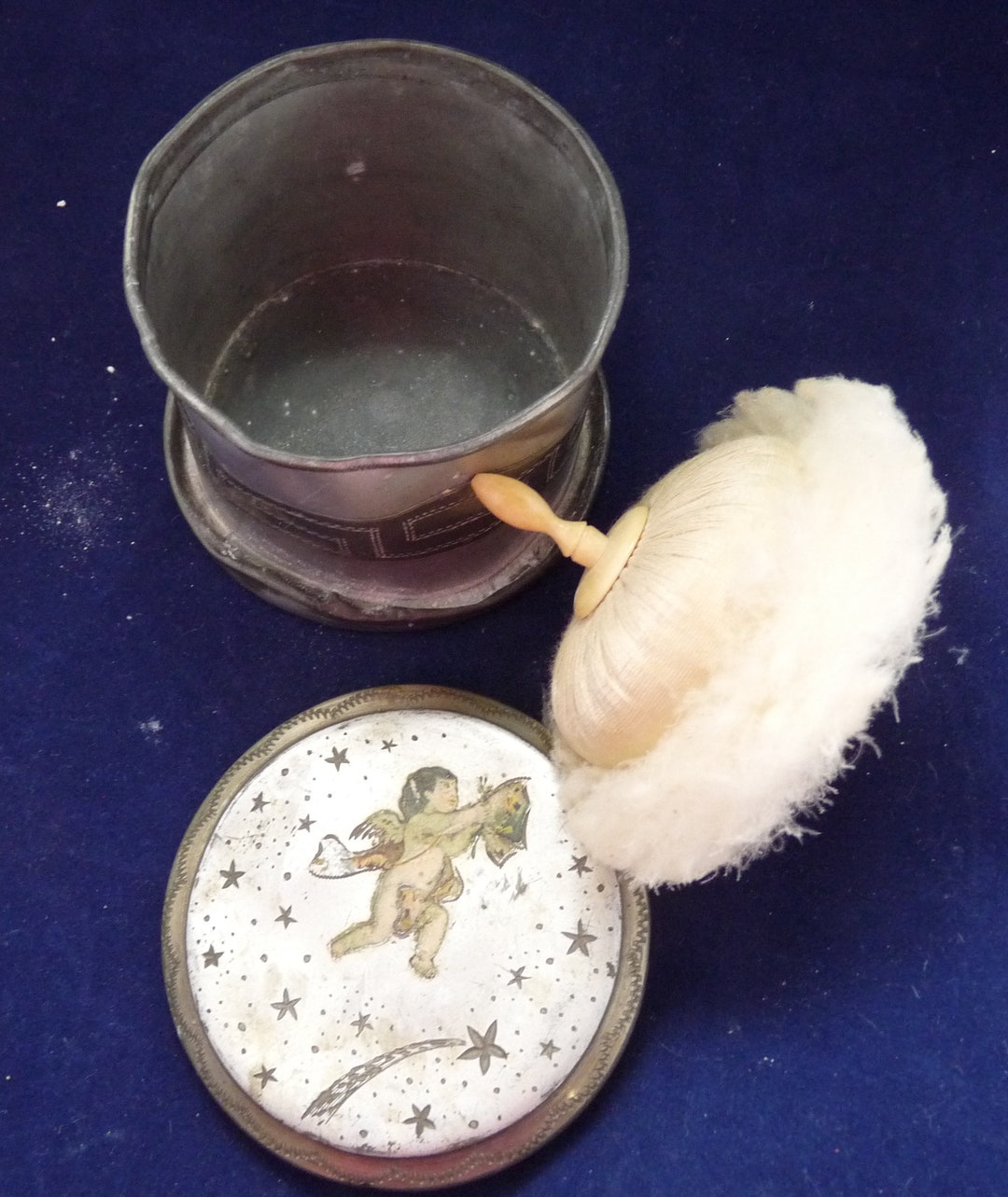 Antique Victorian Talcum Powder Tin Swansdown Puff Vanity French ...