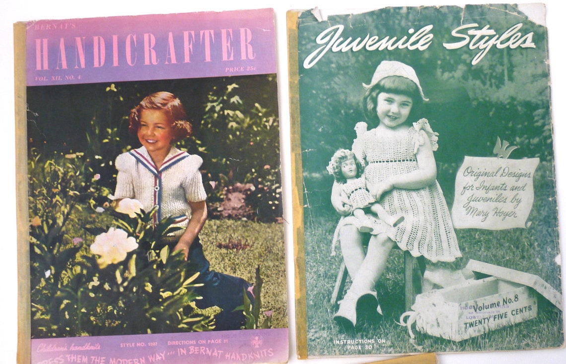 Lot 5 Vintage Knitting Pattern Books Children Boys Girls Baby Bernat ...