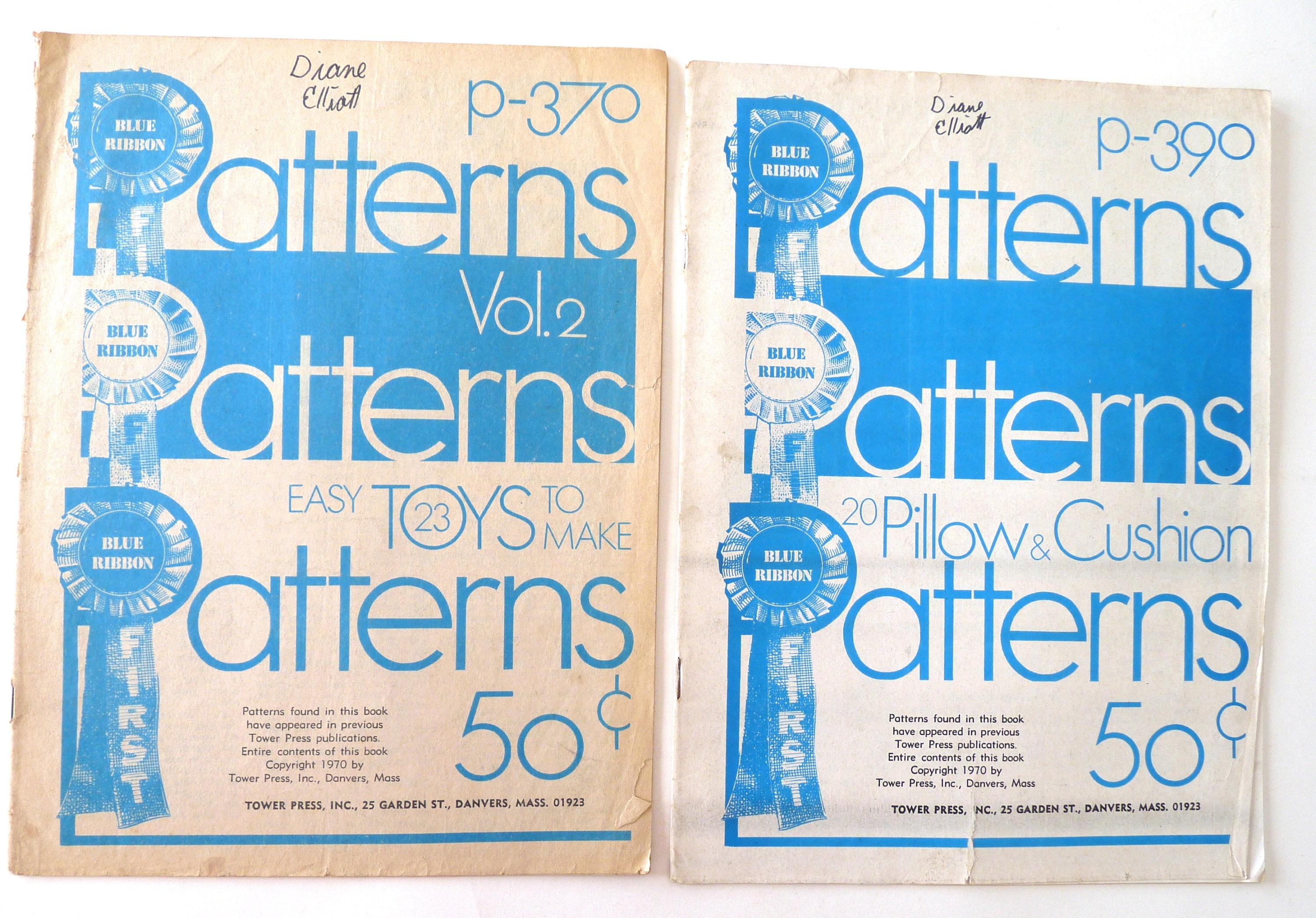 4 Blue Ribbon Patterns Vintage Books Easy Toys Pillow Embroidery 1970 ...