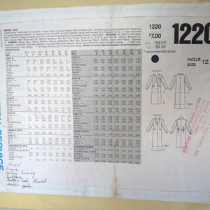 Vogue Basic Design 1220 Women's Coat Jacket Sewing Pattern Size 12 Bust ...