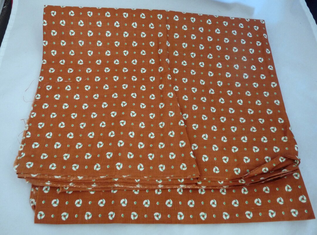 Antique 1 Yd 6 Brown Cotton Muslin Calico Fabric Green White Geomitric ...