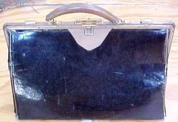 Antique Victorian ladies valise purse patent leather … - Gem