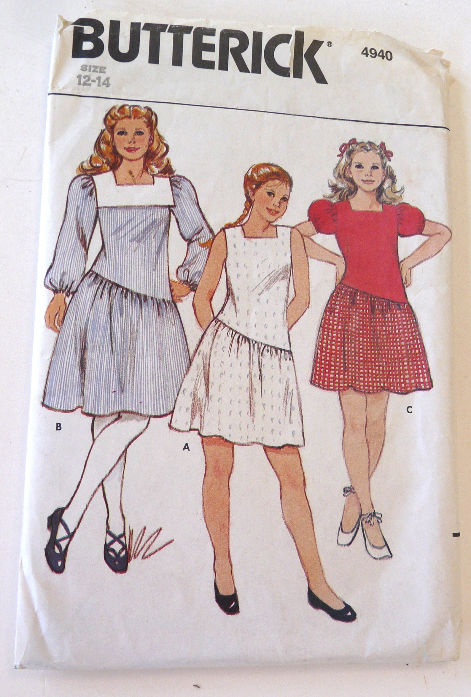 Butterick 4940 Vintage Sewing Pattern Dress Girls 12 14 Bust 30 32 ...