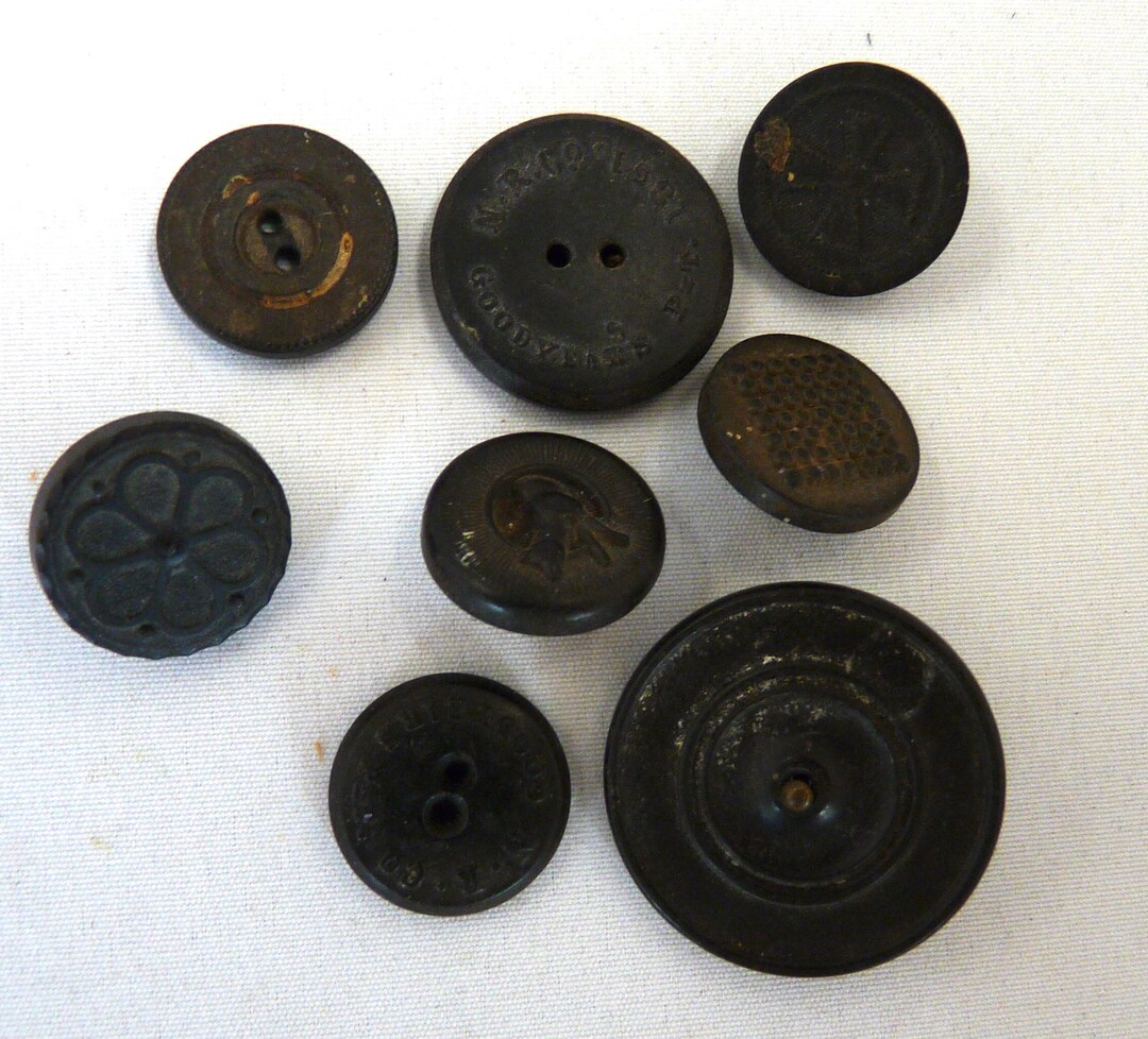 8 Goodyear Rubber Black Antique Sewing Buttons Victorian Cow Tire ...