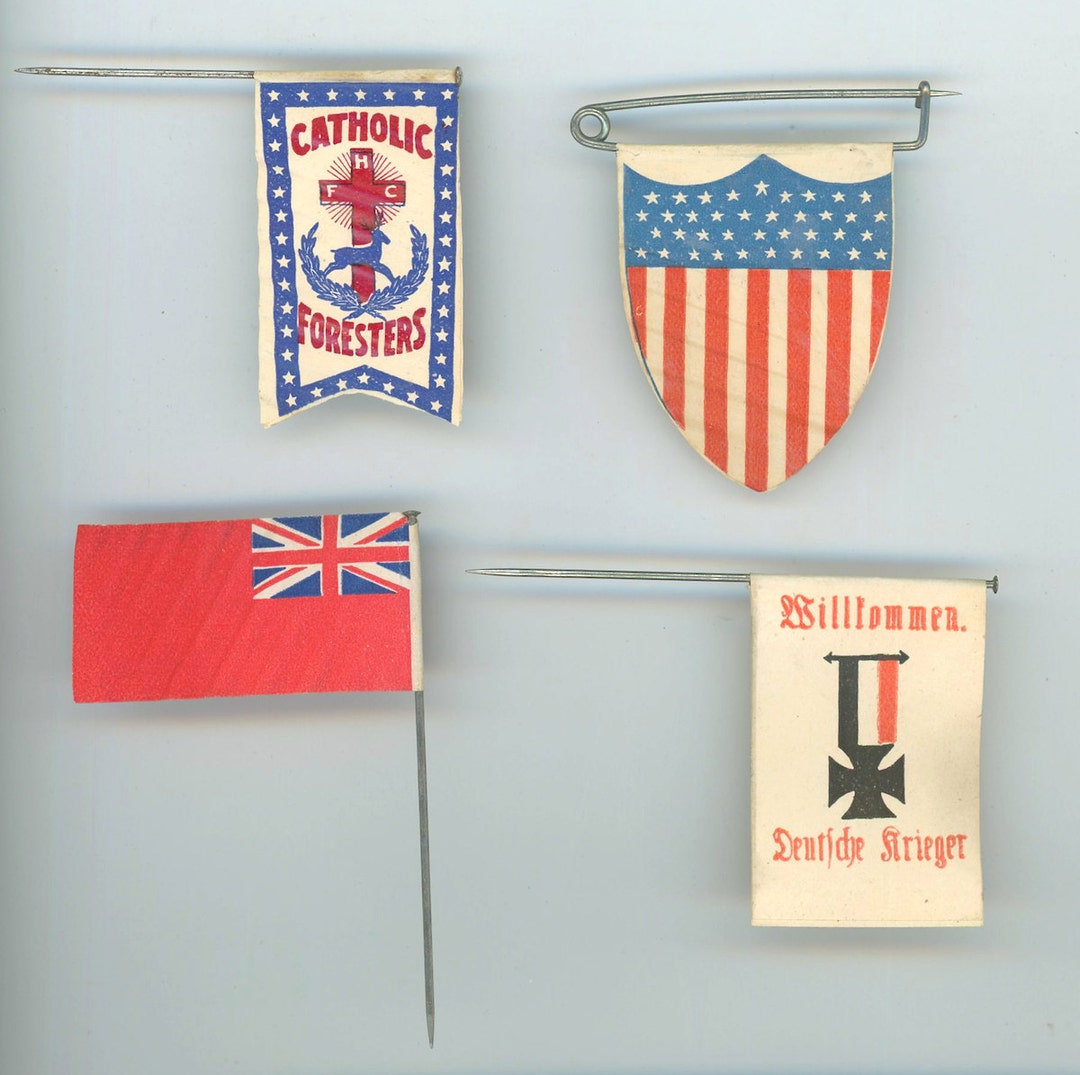 Lot Four Vintage World War One Flag Pins US Shield Germany Great ...