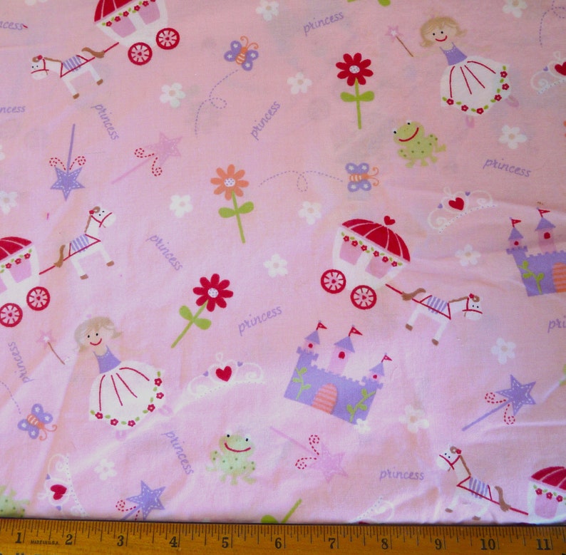 Princess Print Cotton Muslin Fabric 1 1/2 Yds Pink Coach Children Doll ...