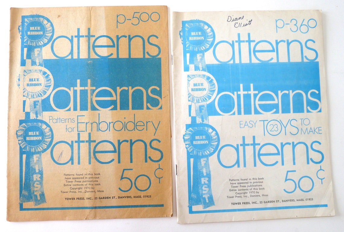 4 Blue Ribbon Patterns Vintage Books Easy Toys Pillow Embroidery 1970 ...