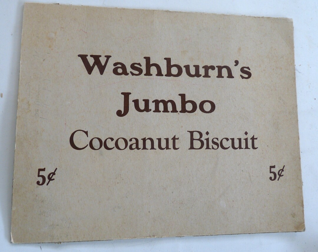 Antique Country Store Advertising Sign Box Top Washburn's Jumbo Coconut ...