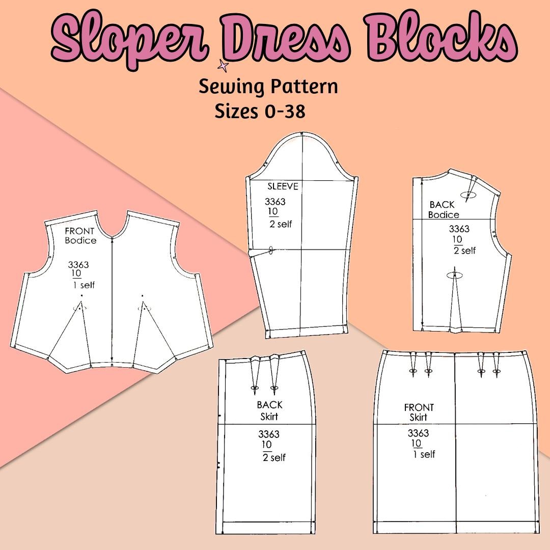 Sloper Dress Blocks for Pattern Drafting PDF Download Sizes 0-38 - Etsy