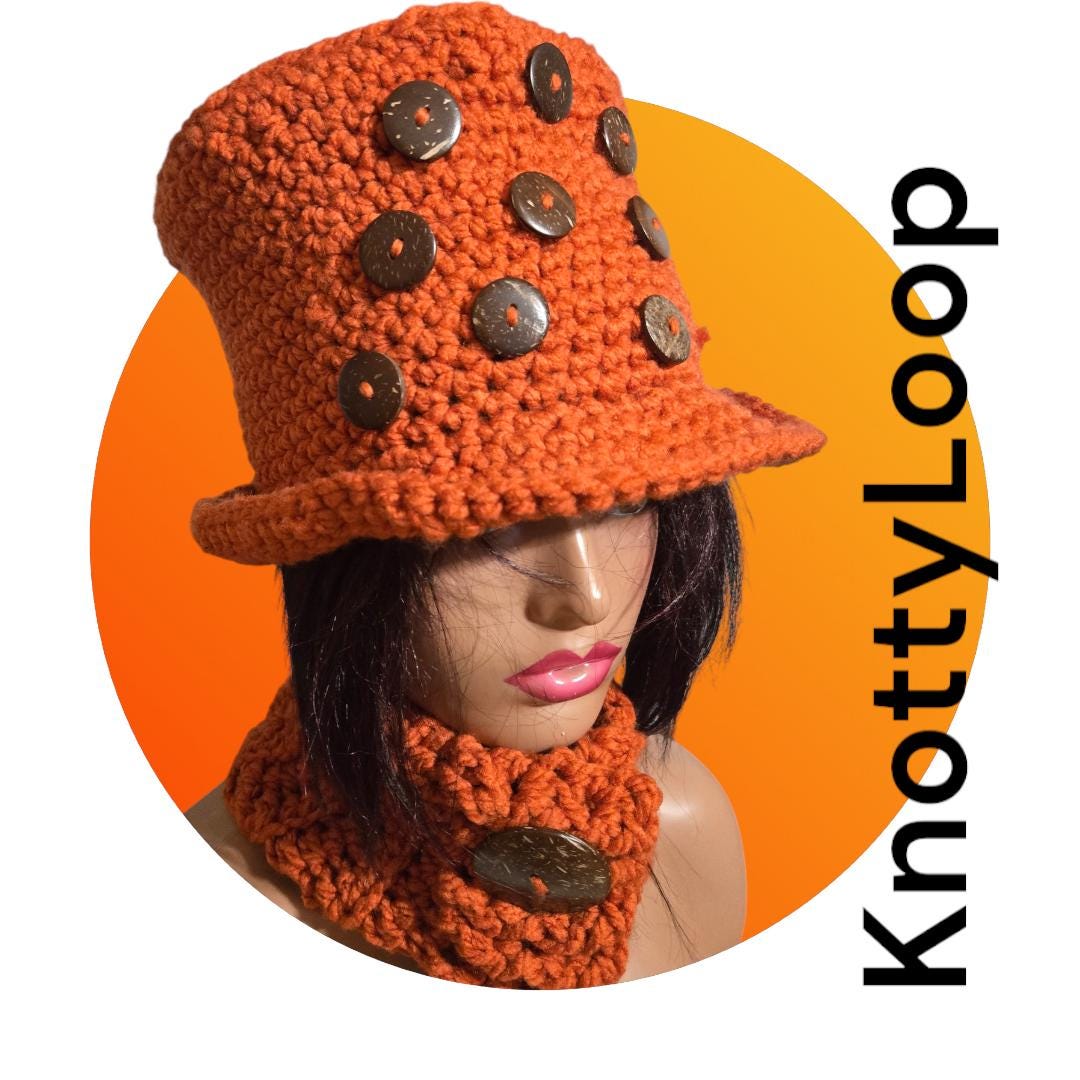 Crochet Orange Top Hat With Wood Buttons - Etsy