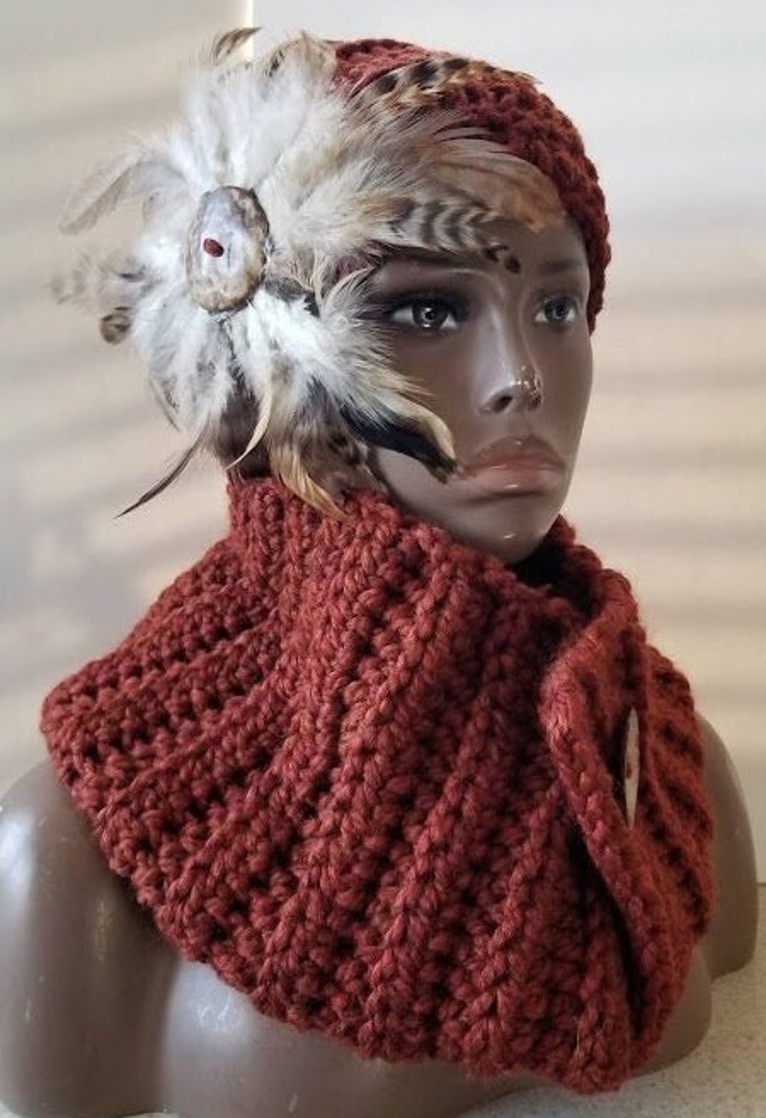 Rust Cowl Scarf and Hat Neckwarmer and Hat Set Scarf Cowl Matching Hat ...