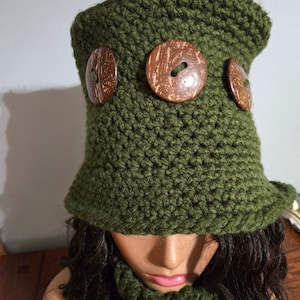 BUTTON UP Buttercup Crocheted Top Hat With Scarf Button Hat - Etsy