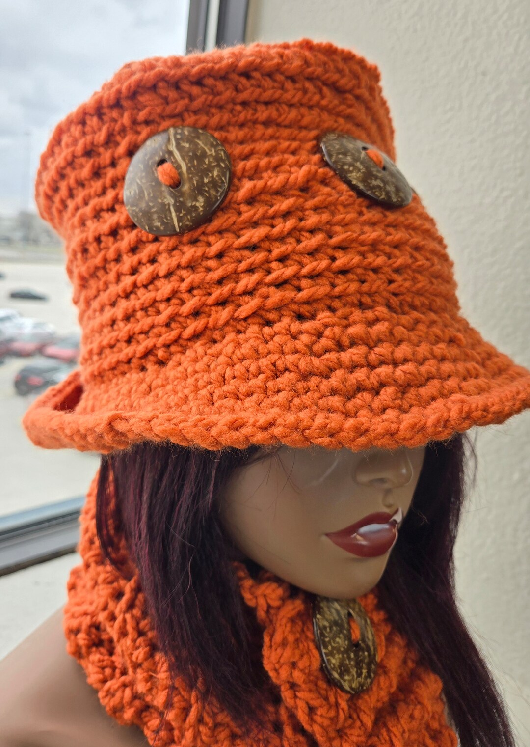 Crochet Bucket Hat Orange Top Hat Orange Bucket Hat With Wood Buttons - Etsy