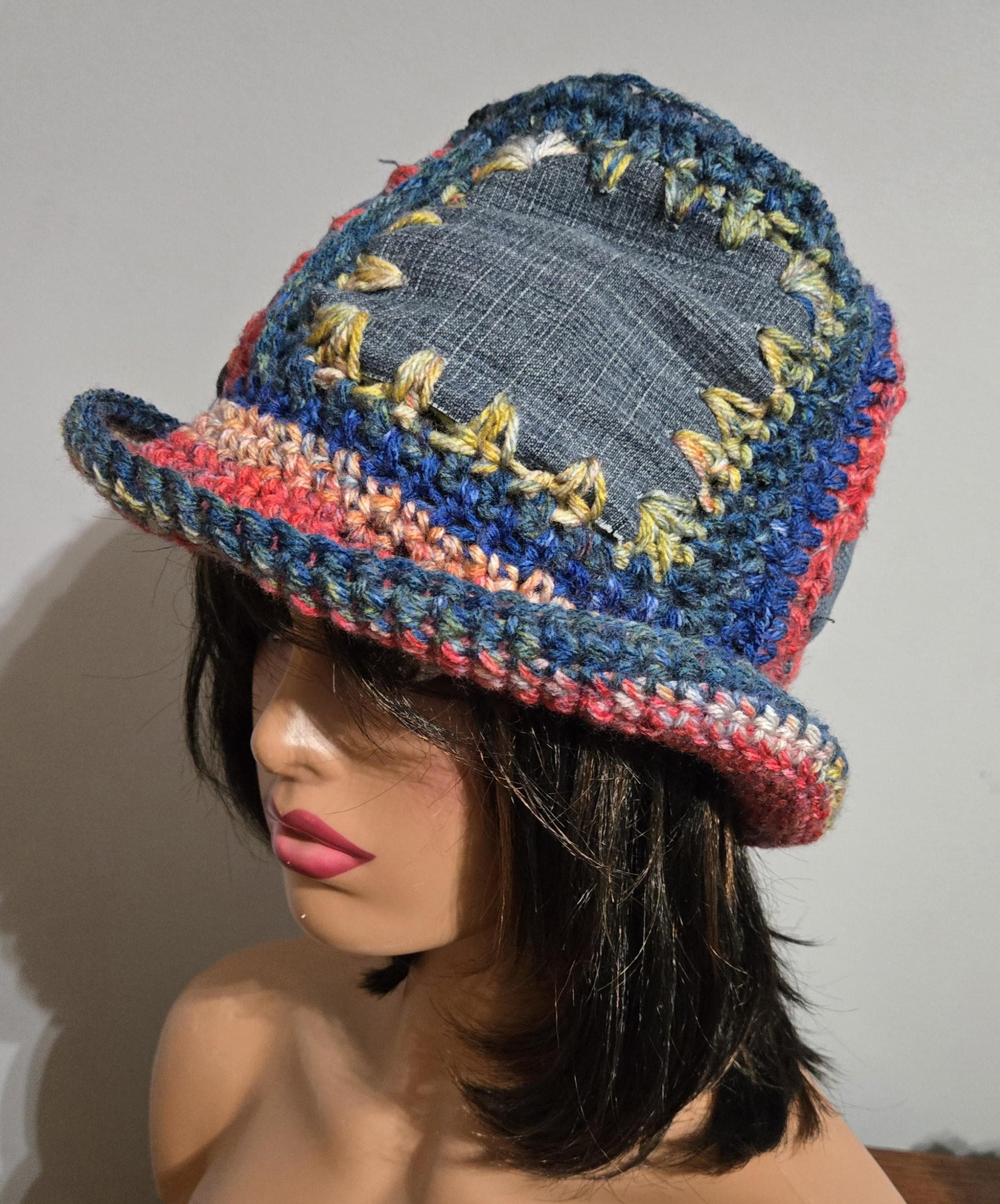Denim and Crochet Hat: Upcycled Jeans, Funky Style - Etsy
