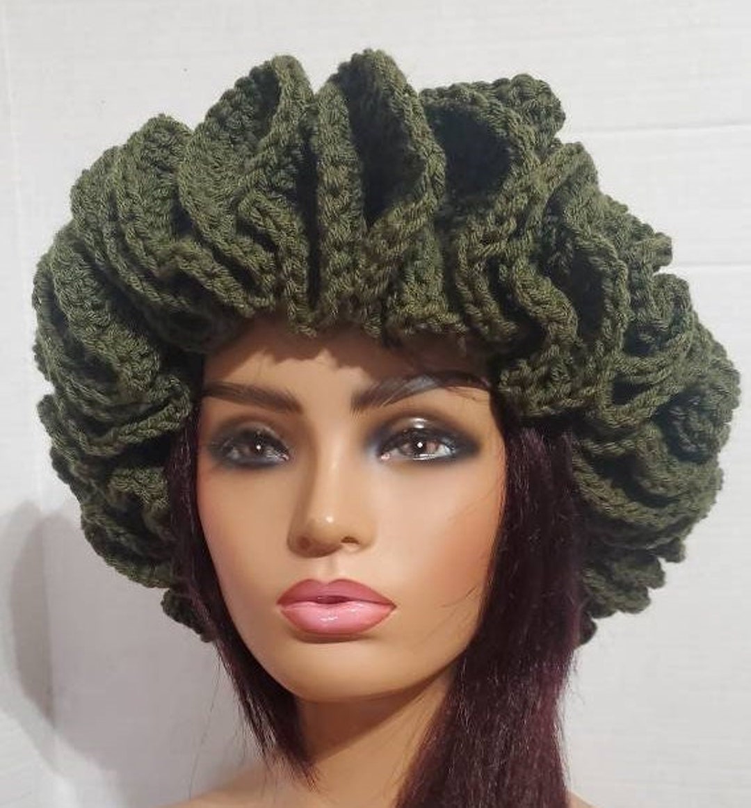Ruffled Crochet Hat Crochet Hat Ruffled Hat Army Green - Etsy