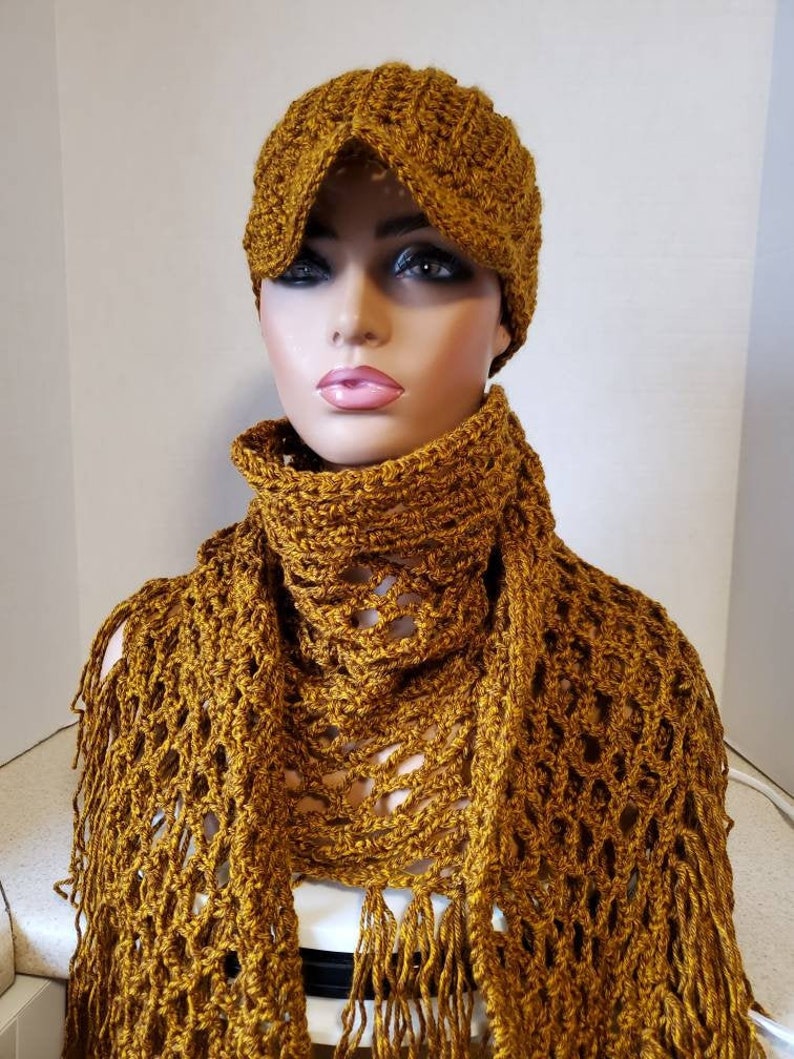 Gold Blend - Cap and Scarf - Cowl - Shawl - Handmade Crochet Set ...