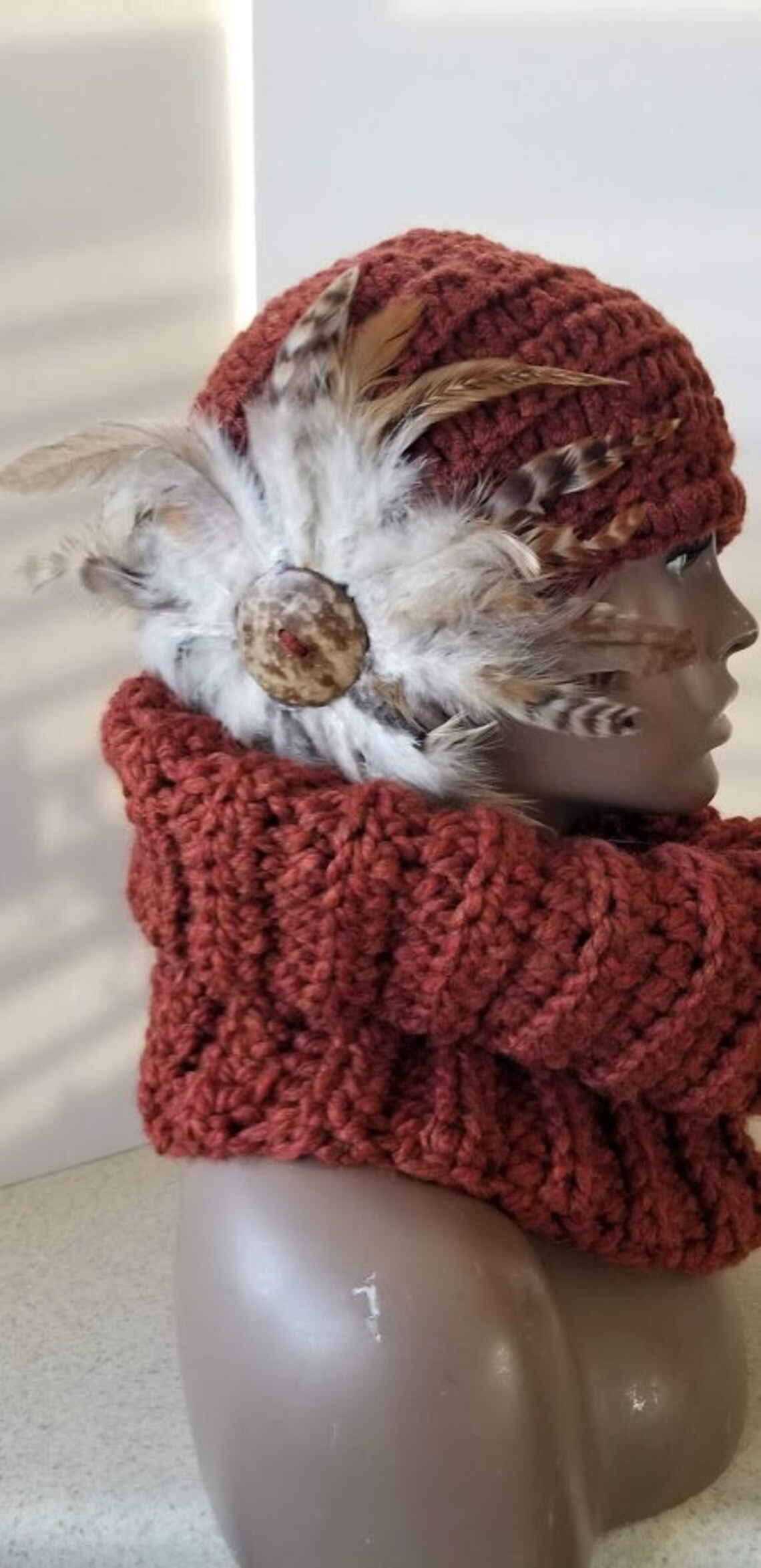 Rust Cowl Scarf and Hat Neckwarmer and Hat Set Scarf - Etsy