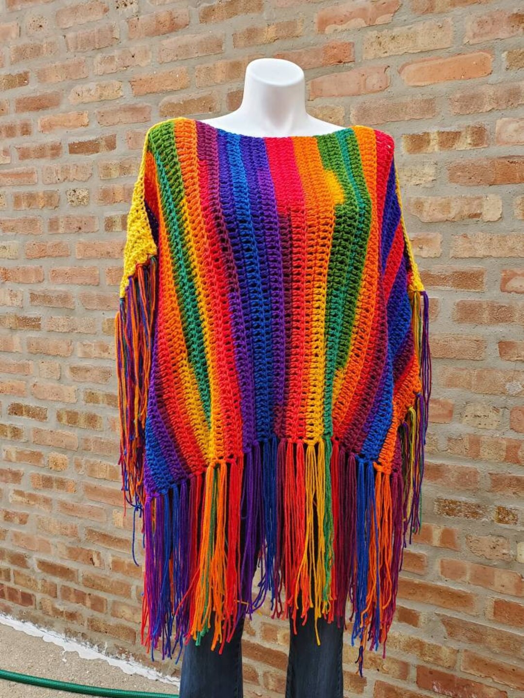 Rainbow Poncho / Crochet Poncho/ Rainbow Fringed Poncho - Etsy
