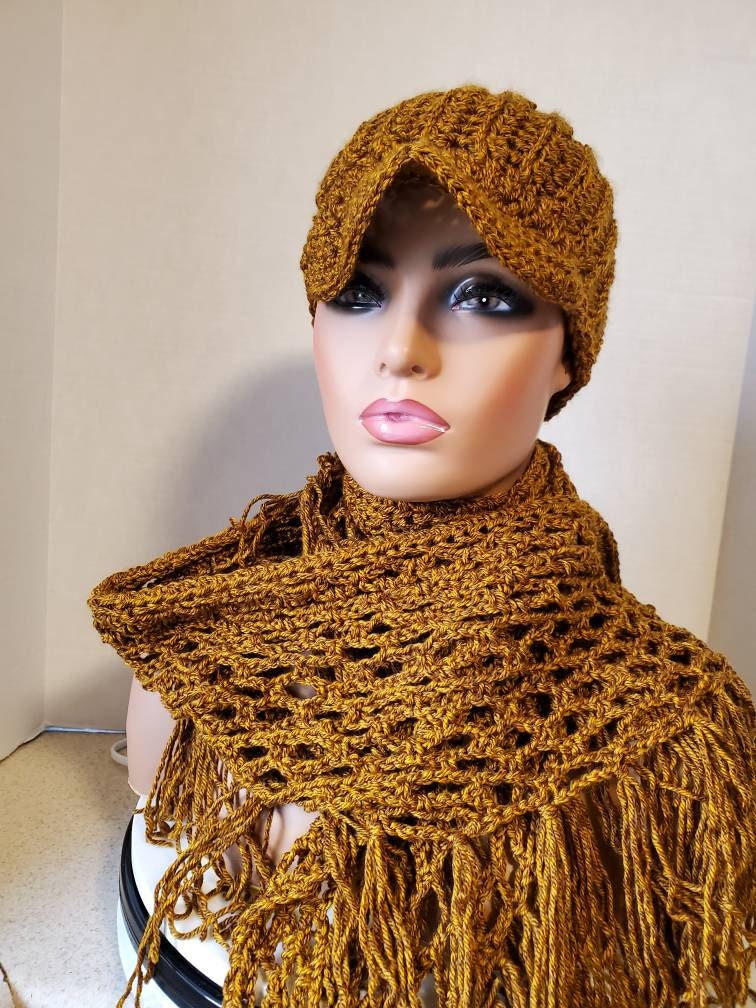 Gold Blend - Cap and Scarf - Cowl - Shawl - Handmade Crochet Set ...