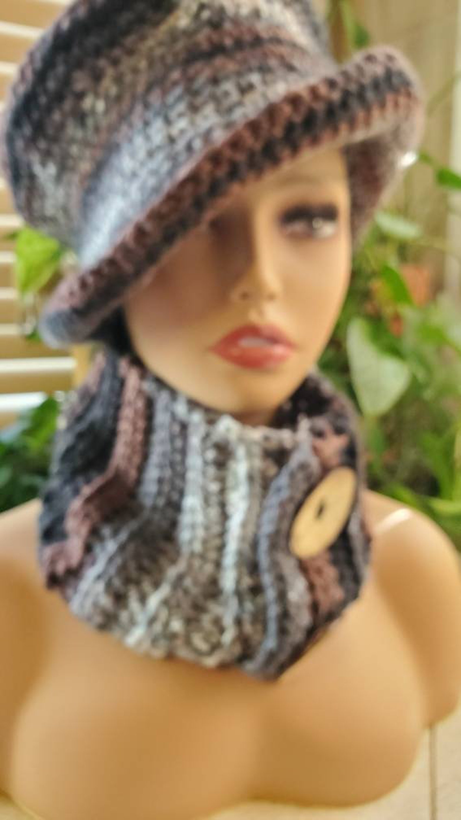 Handmade Crochet Cap and Scarf Set - Brown Grey Blend - Etsy